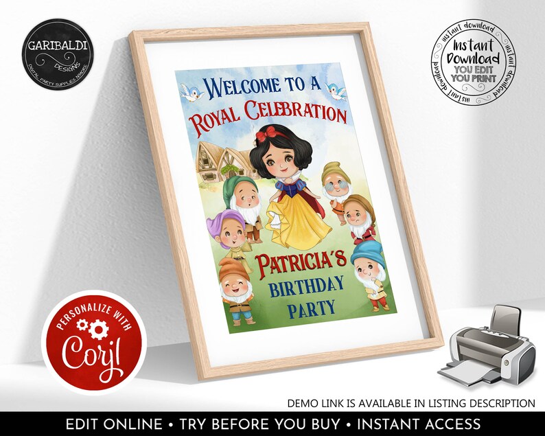 Editable Snow White Welcome Sign Snow White Birthday Party Sign ...