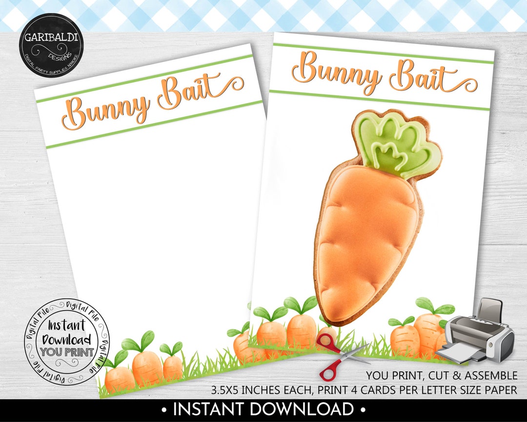 Bunny Bait Cookie Card, Instant Download 3.5x5 Easter Cookie Tag ...