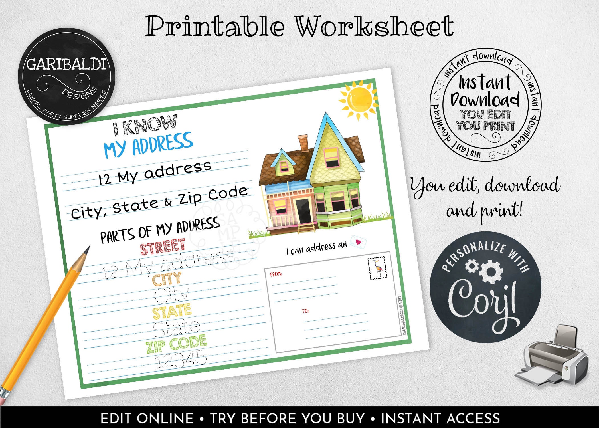Editable My Address Worksheet Homeschool Address Kids Activity | Etsy