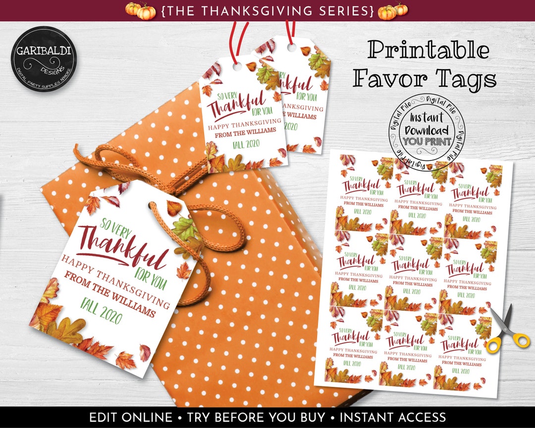 Editable Thanksgiving Favor Tags Thanksgiving Gift Tags Instant ...