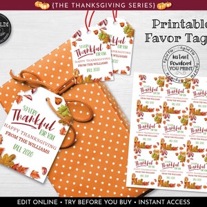 Editable Thanksgiving Favor Tags Thanksgiving Gift Tags Instant ...