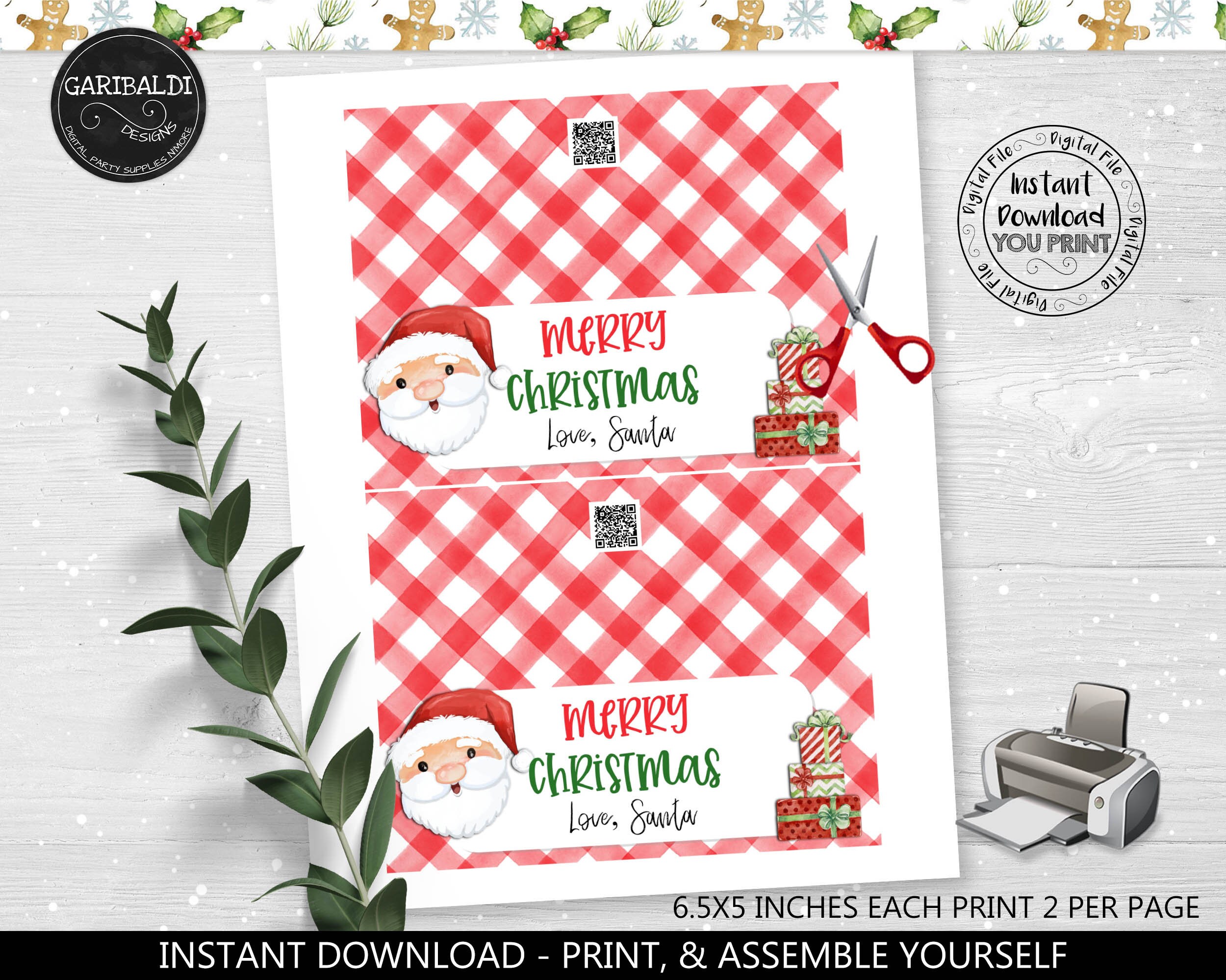 Instant Download Santa Claus Bag Topper Merry Christmas Bakery Cookie ...