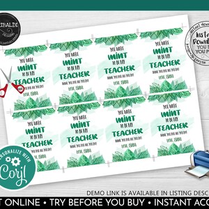 Editable Mint Teacher Tags, Printable Mint Tags, Thank You Volunteer ...