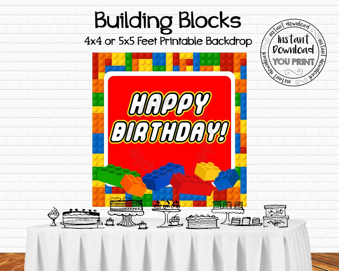 Printable Building Blocks happy Birthday Backdrop - Etsy
