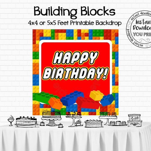 Printable Building Blocks happy Birthday Backdrop - Etsy