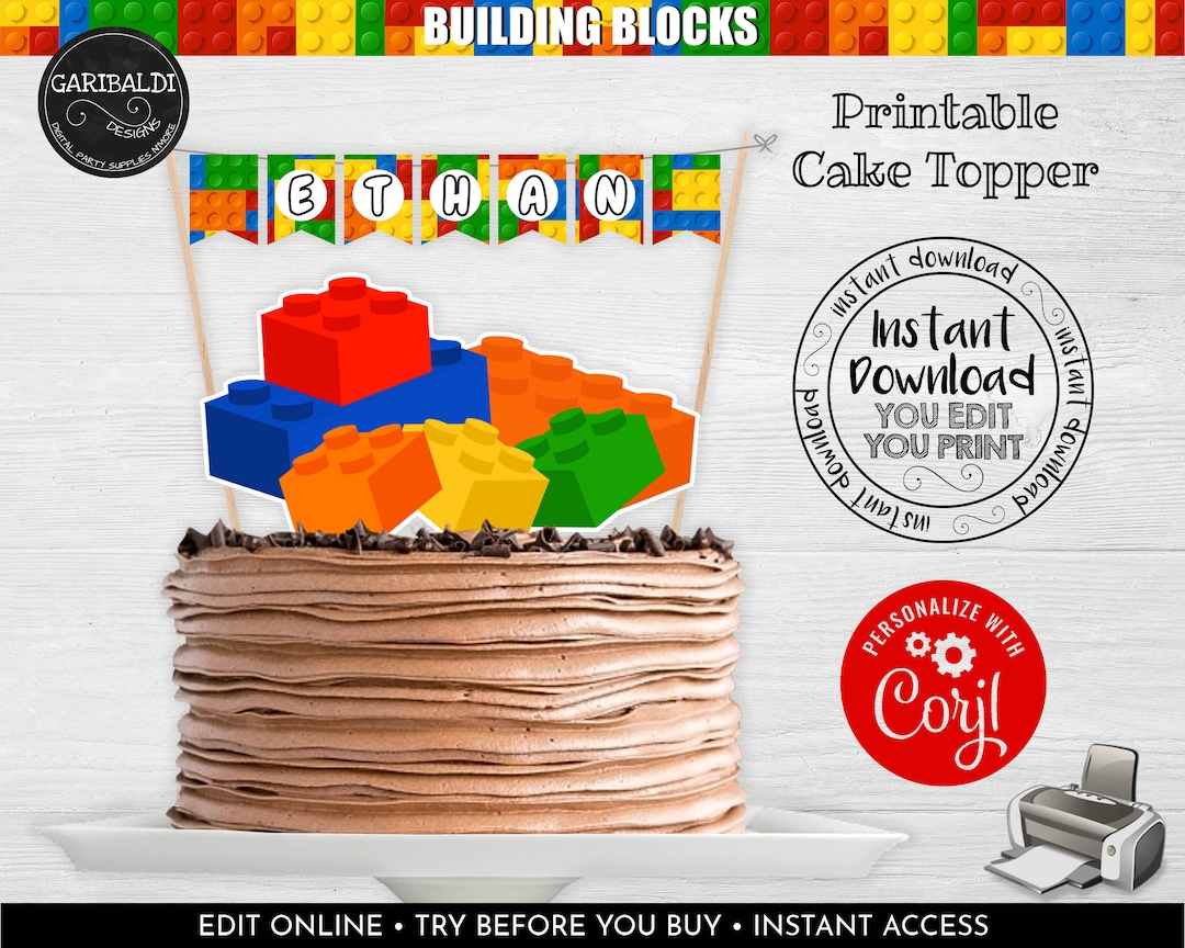 Editable Building Blocks Cake Topper Printable Building Blocks Cake ...