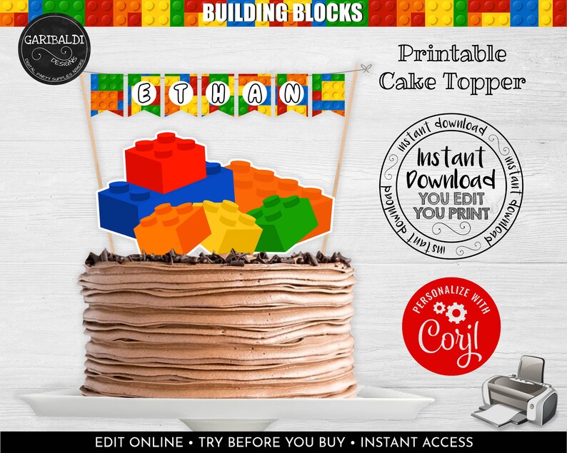 Editable Building Blocks Cake Topper Printable Building Blocks | Etsy