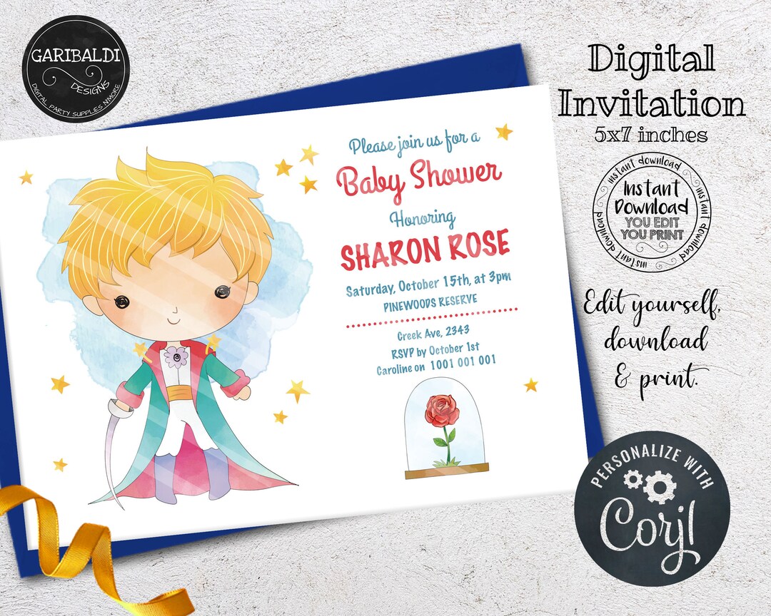 Editable Little Prince Invitation, the Little Prince Printable Baby ...