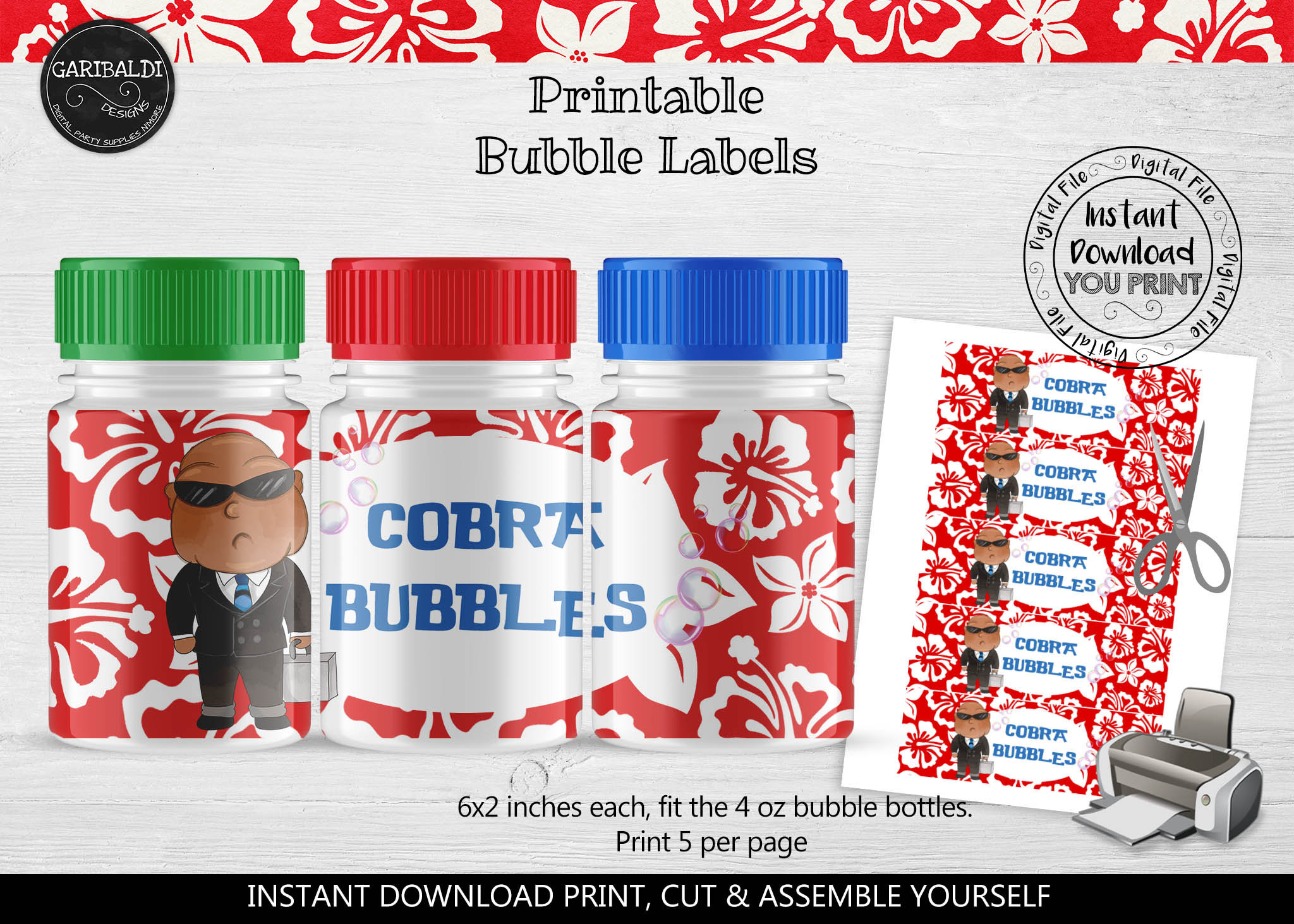 Printable Cobra Bubbles labels Hawaiian Birthday Party Bubbles | Etsy