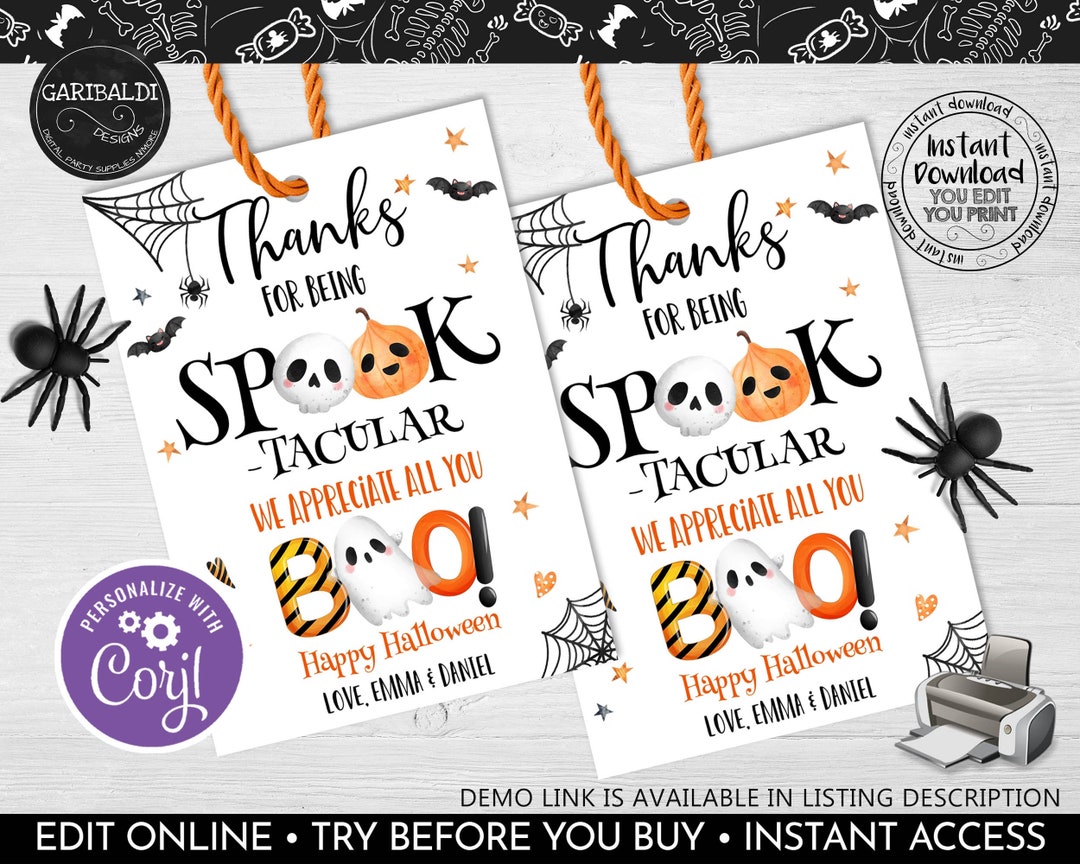 Editable Halloween Appreciation Favor Tags Spooktacular Teacher ...
