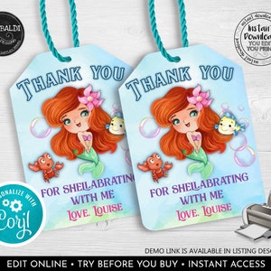 Editable Little Mermaid Favor Tag Mermaid Labels Under the Sea Birthday ...