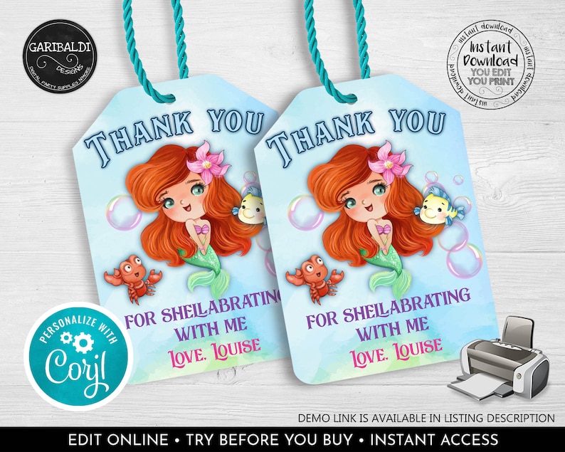 Editable Little Mermaid Favor Tag Mermaid Labels Under the Sea - Etsy