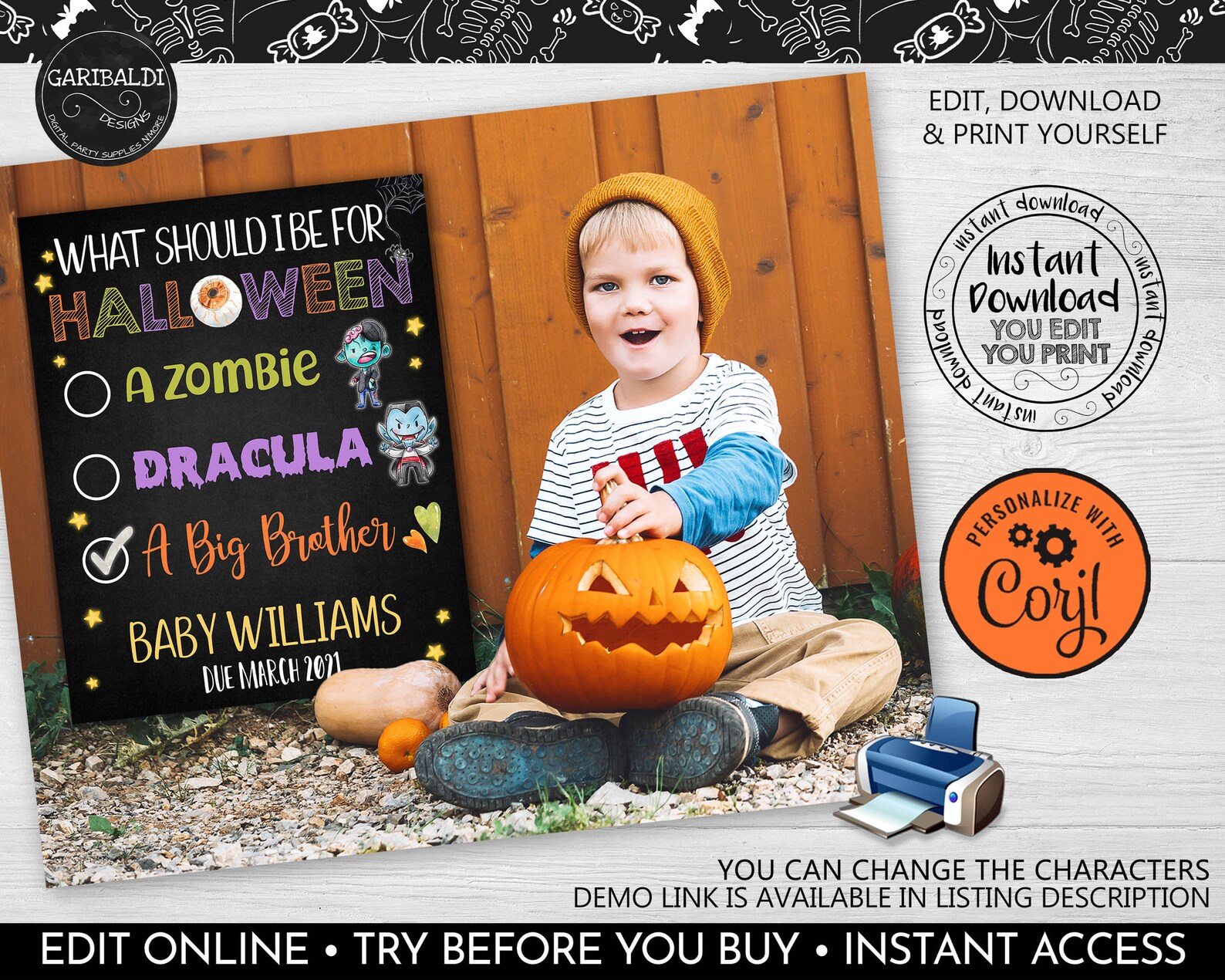 Editable Halloween Pregnancy Announcement Sign Pregnancy Checklist Big ...