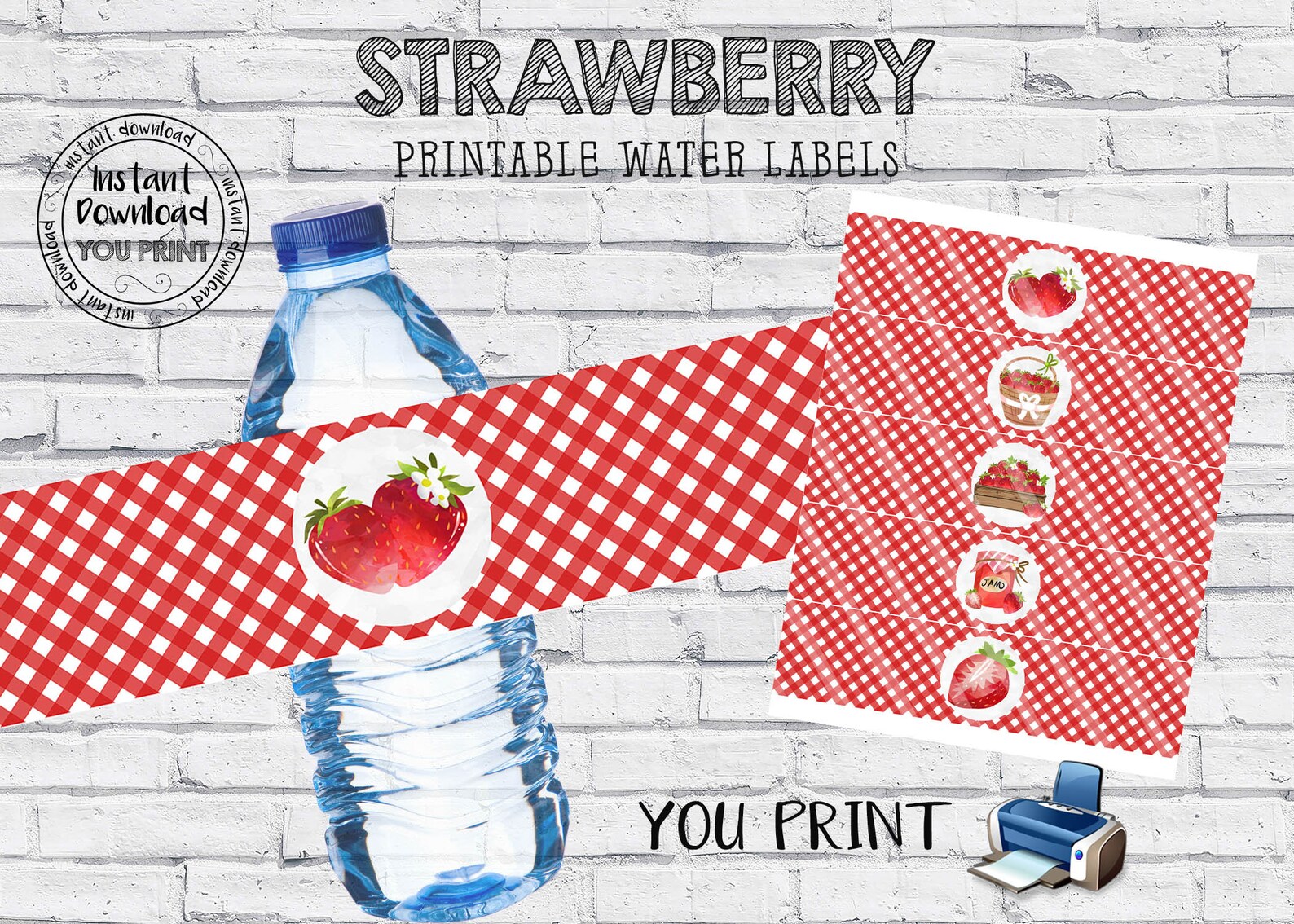 Printable Strawberry Water Bottle Labels, Strawberry Water Wraps ...