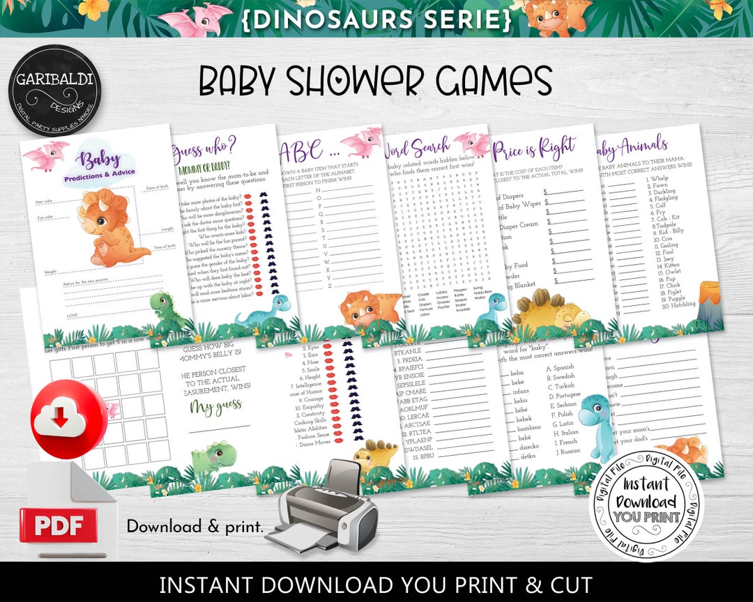 Instant Download Dinosaur Baby Shower Games Baby Bingo the Price is ...