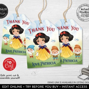 Editable Snow White Favor Tags Printable Snow White Gift Tags Snow ...
