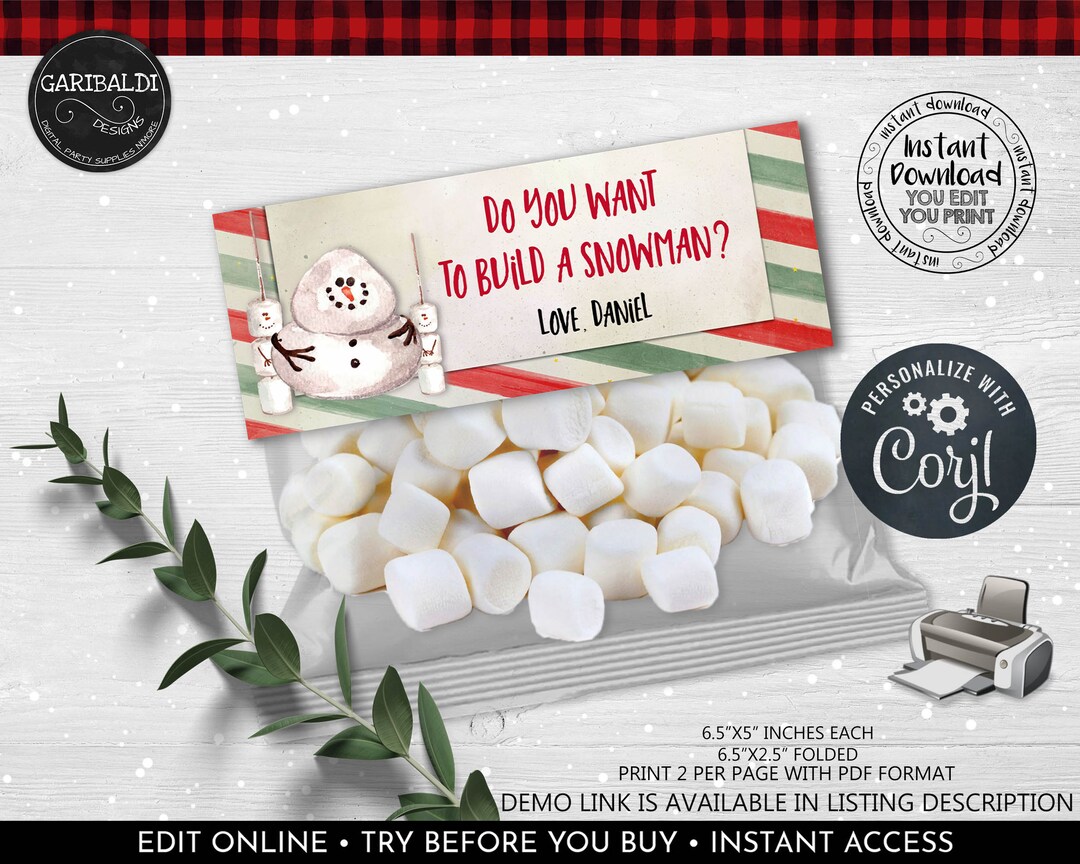 Printable Christmas Bag Topper Build a Snowman Bag Topper Editable ...
