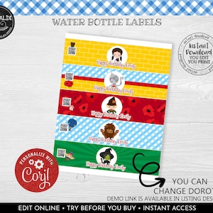 Editable Wizard of Oz Water Bottle Labels, Wizard of Oz Birthday Party ...