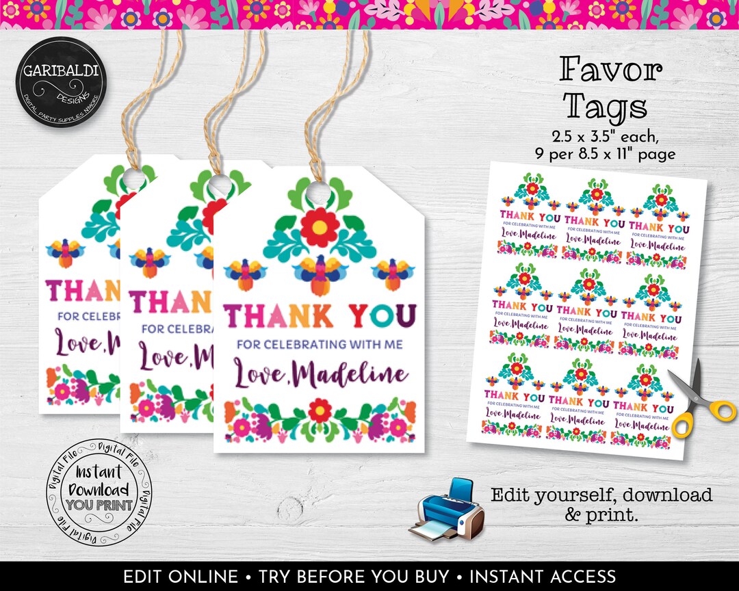 Editable Mexican Fiesta Favor Tag, Printable Cinco De Mayo Tags ...
