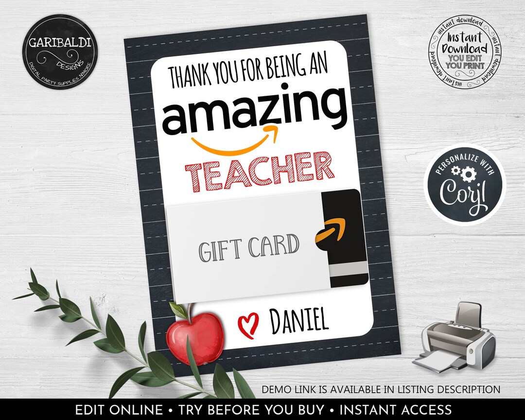 Thank You for Being an Amazing Teacher Gift Card Holder Staff Employee ...