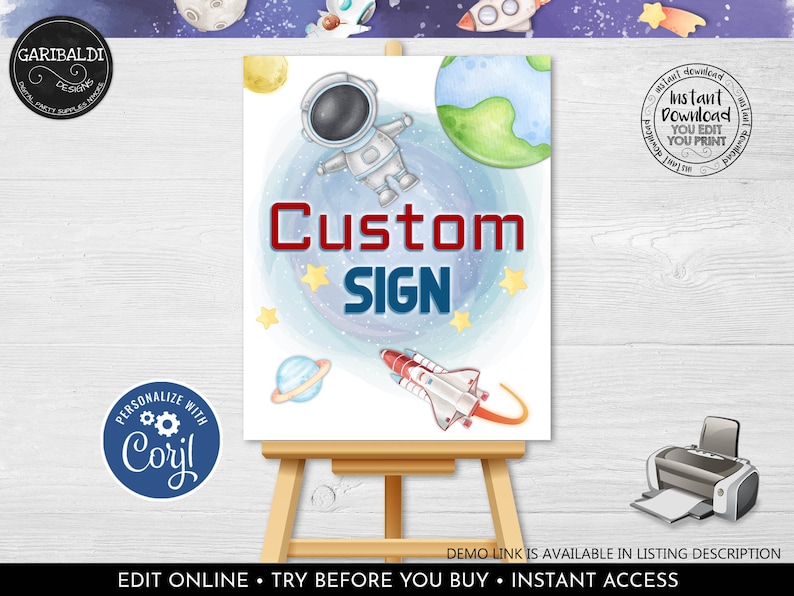 Editable Outer Space Custom Sign Astronaut Birthday Party Sign - Etsy