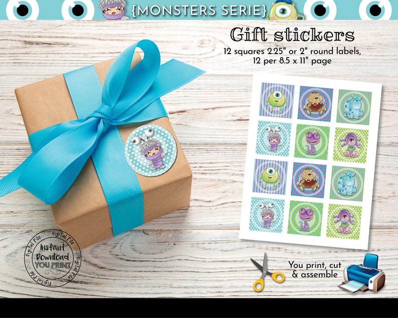 Monsters Cupcake Toppers Printable Monsters Labels Monsters Birthday ...