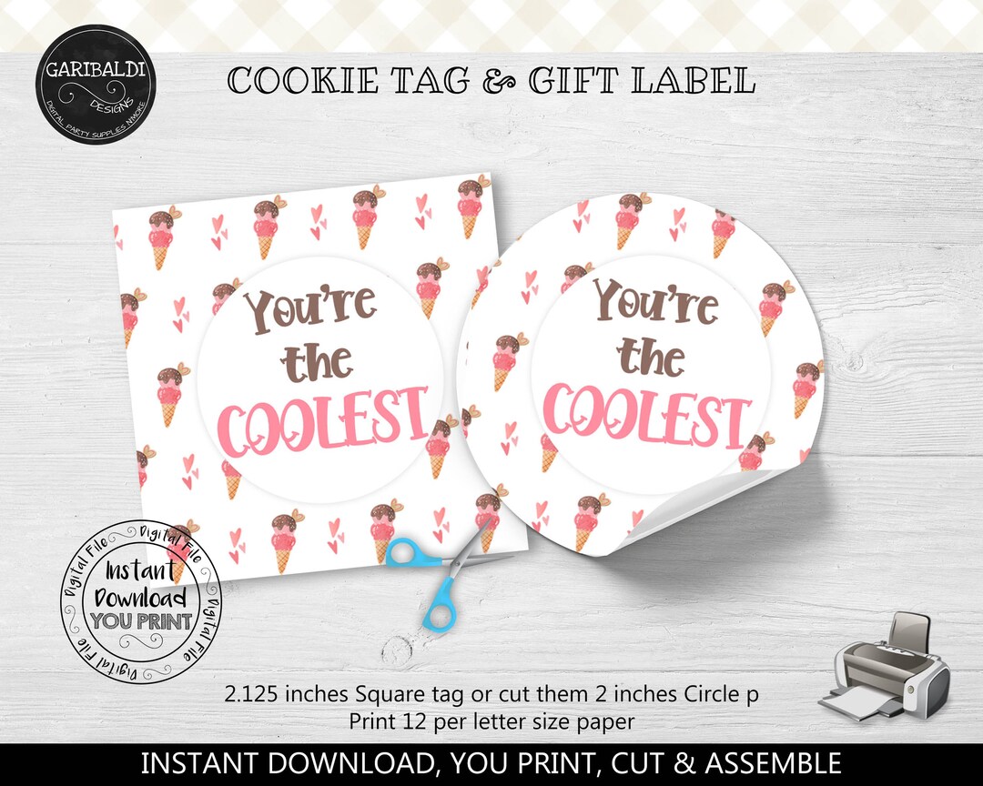You're the Coolest Tag, Instant Download Valentine's Day Ice Cream ...