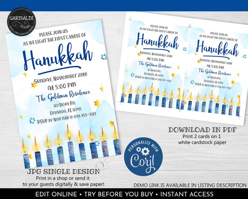 Editable Hanukkah Invitation Printable Hanukkah Party Instant Download ...