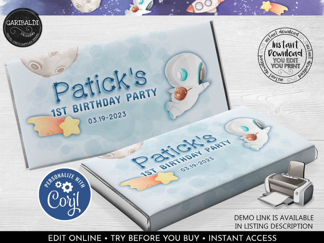 Editable Outer Space Chocolate Bar Wrapper, Instant Download Astronaut ...