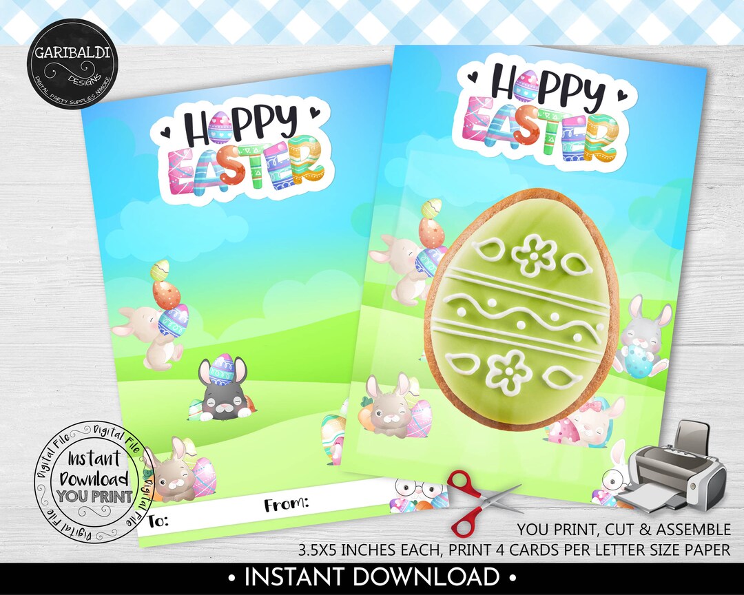 Hoppy Easter Cookie Card, Instant Download 3.5"x5" Happy Easter Cookie ...