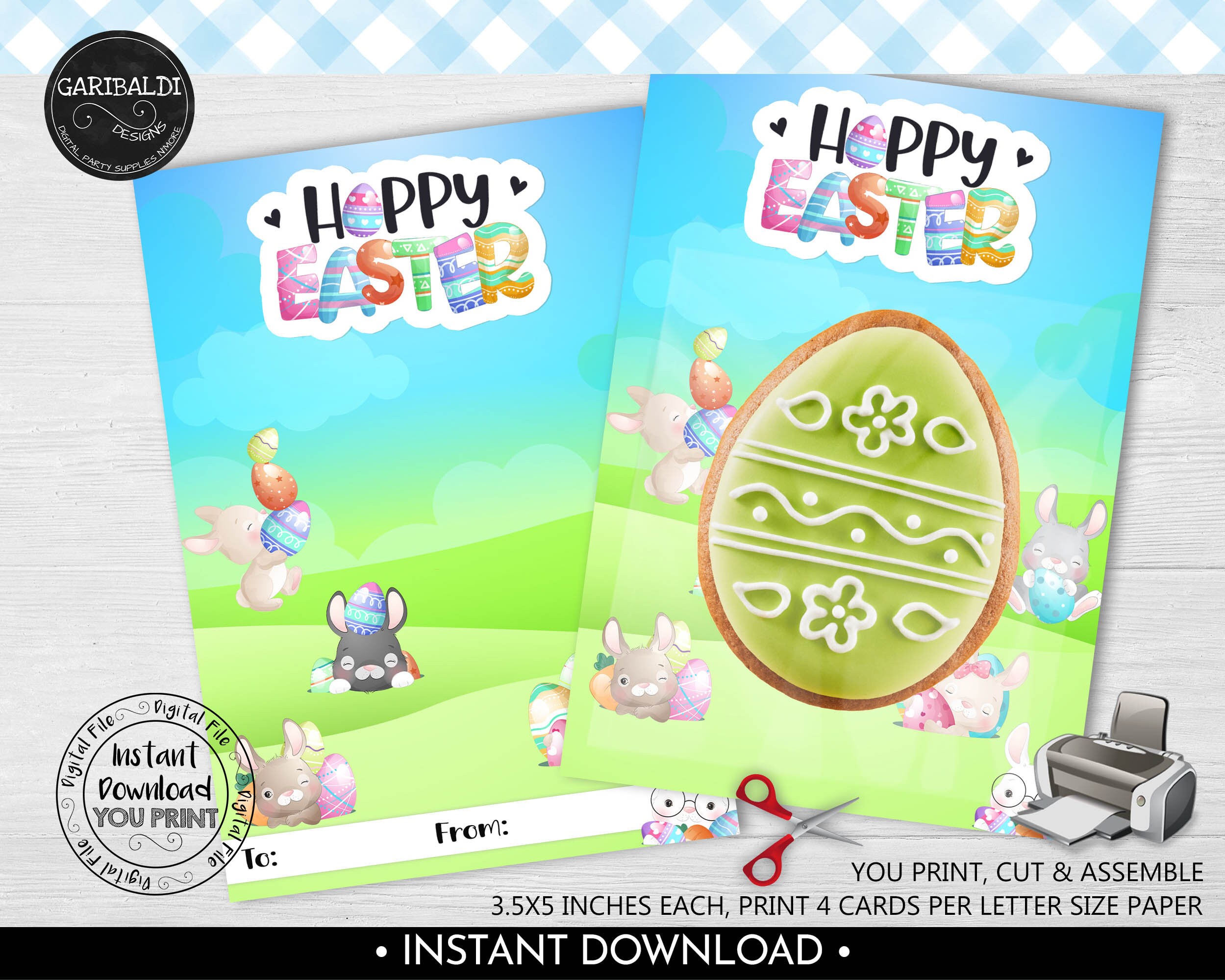 Hoppy Easter Cookie Card, Instant Download 3.5"x5" Happy Easter Cookie ...