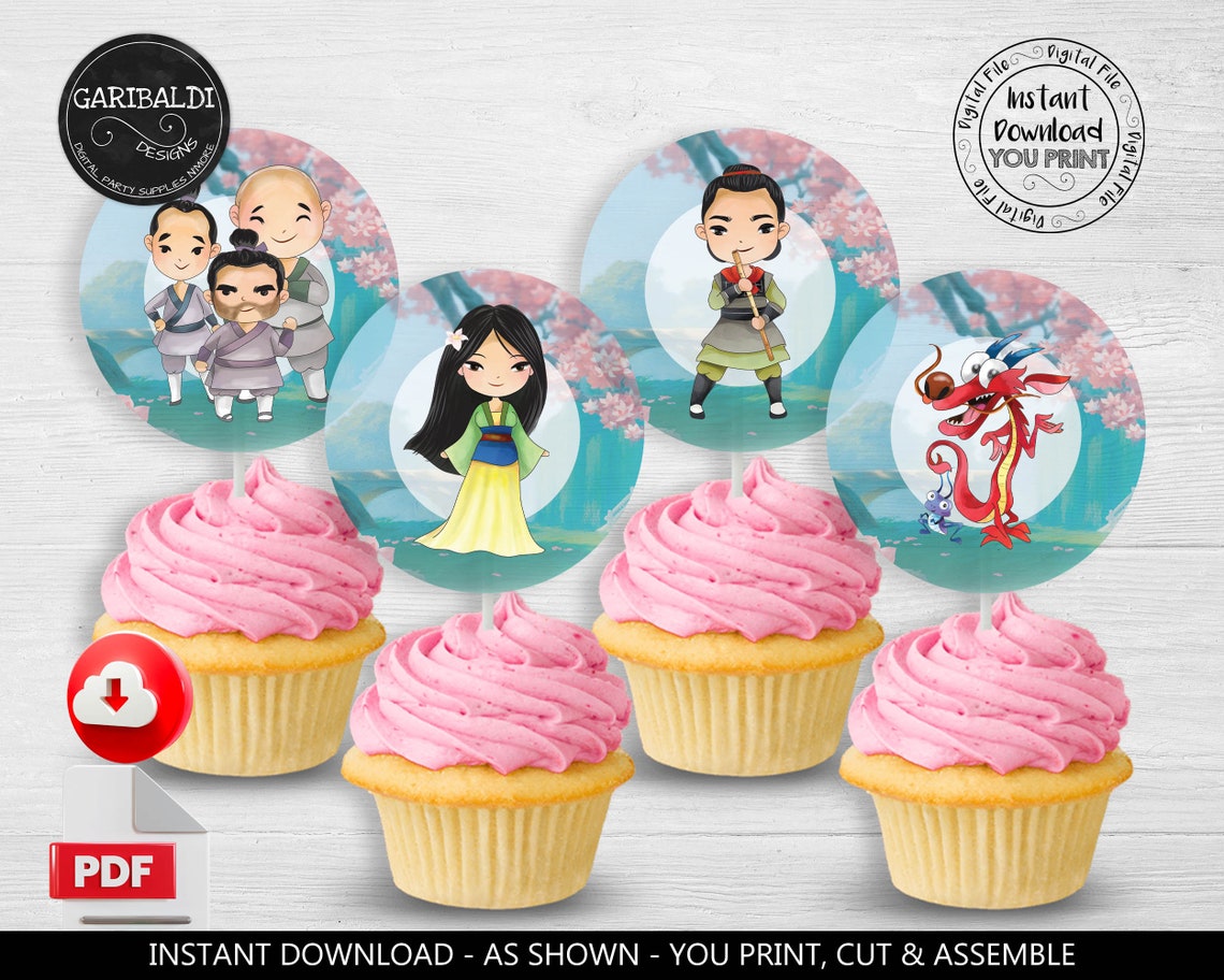 Mulan Cupcake Toppers Printable Mulan Labels Birthday Party - Etsy