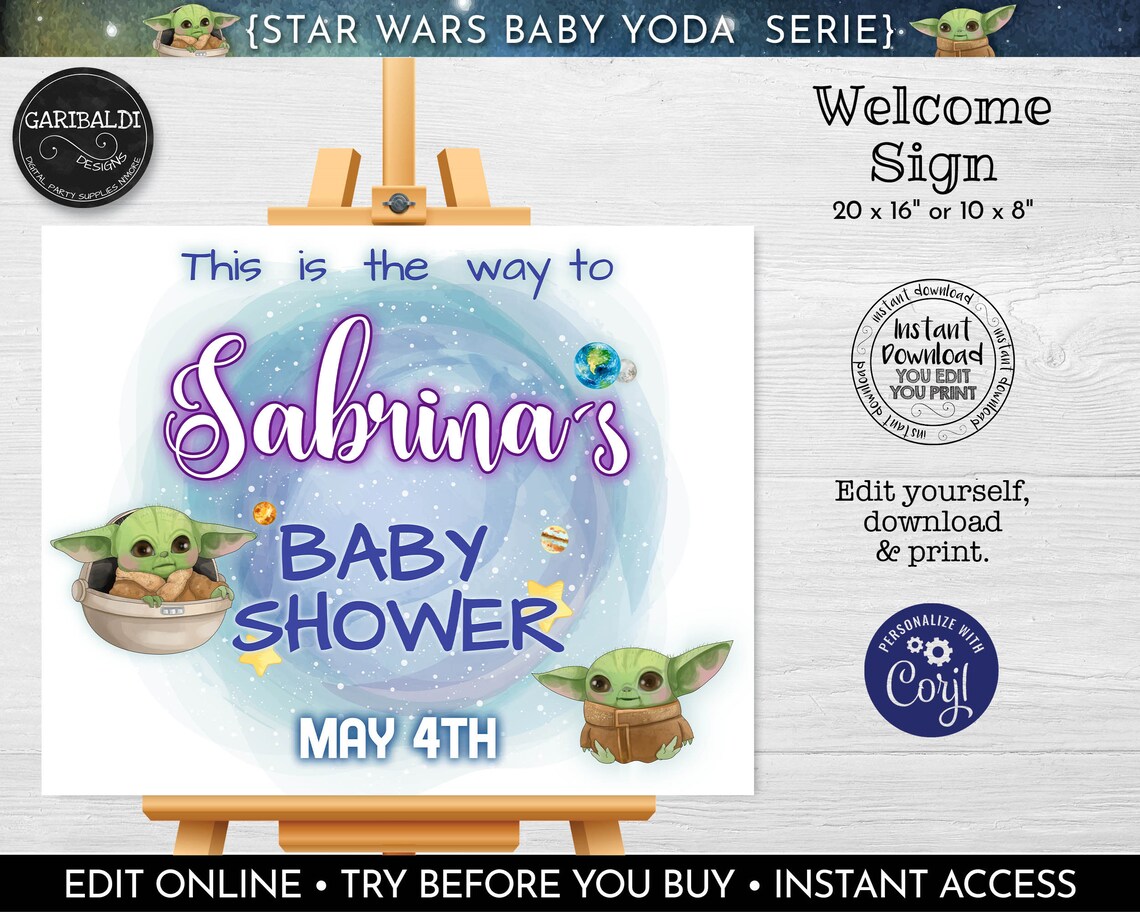 Editable Star Wars Baby Yoda Welcome Sign Instant Download - Etsy