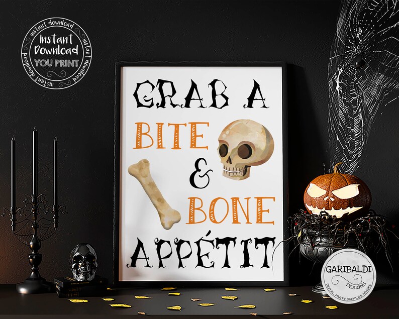 Printable Grab a Bite & Bone Appétit Sign Digital Halloween - Etsy