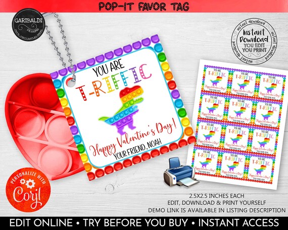 Greeting Cards Personalized Valentine Printable Valentine Pop It ...