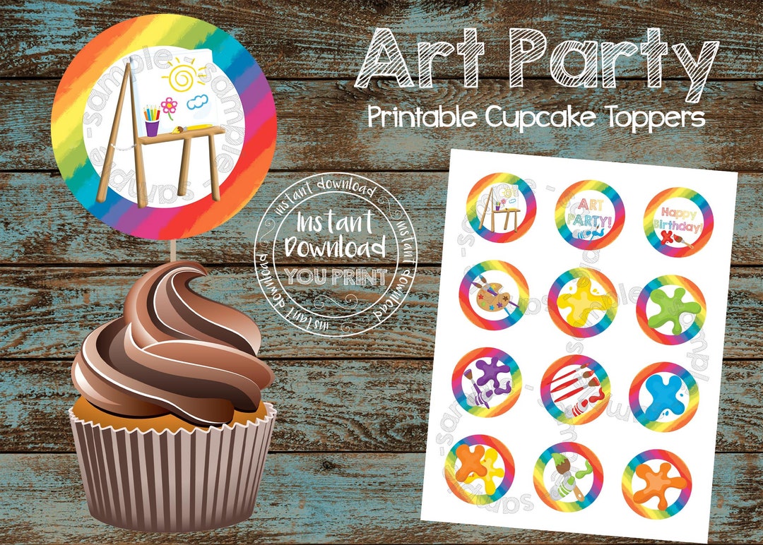 Art Cupcake Toppers Art Birthday Party Paint Party Cupcake Toppers Art ...