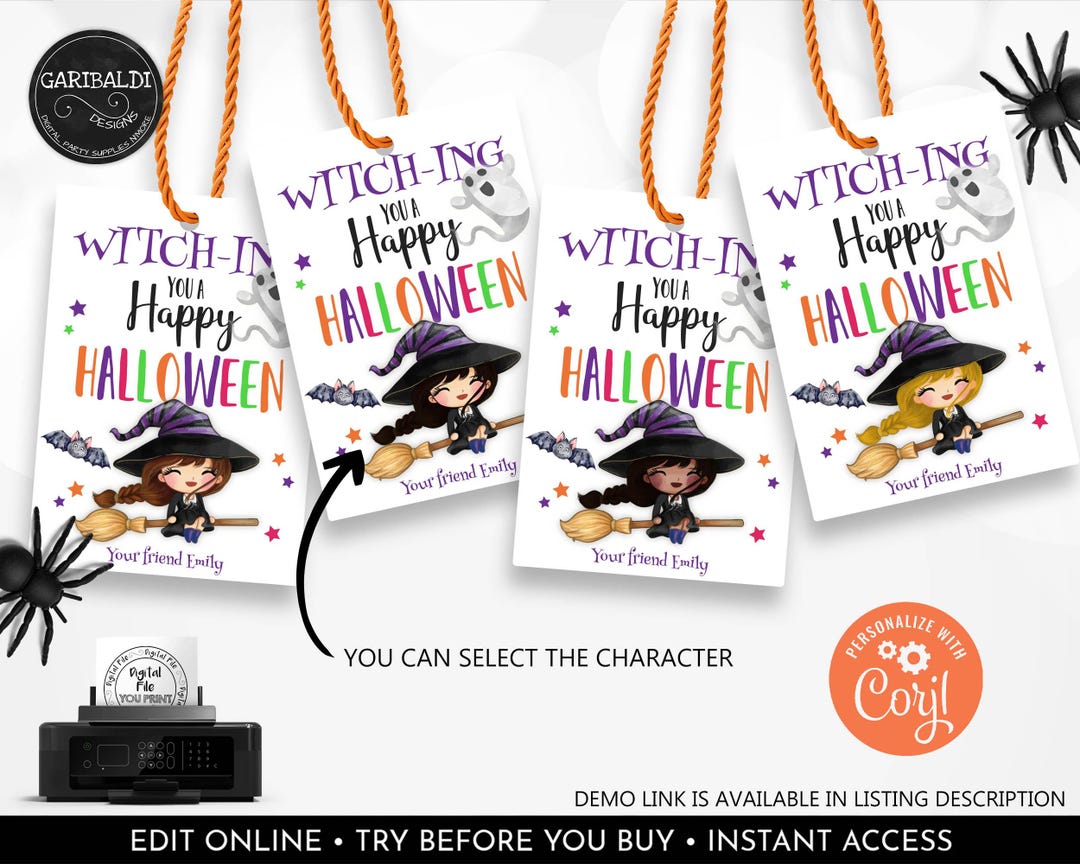 Editable Halloween Witch Tags Witching You a Happy Halloween Trick or ...