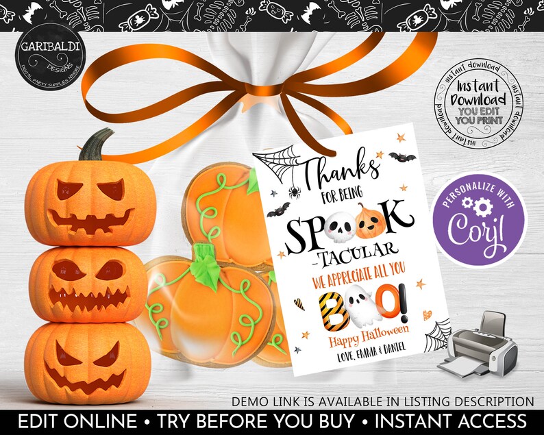 Editable Halloween Appreciation Favor Tags Spooktacular - Etsy