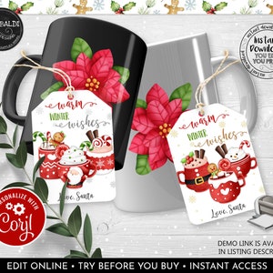 Editable Warm Wishes Tag Personalized Christmas Gift Tag Hot Cocoa Tag ...