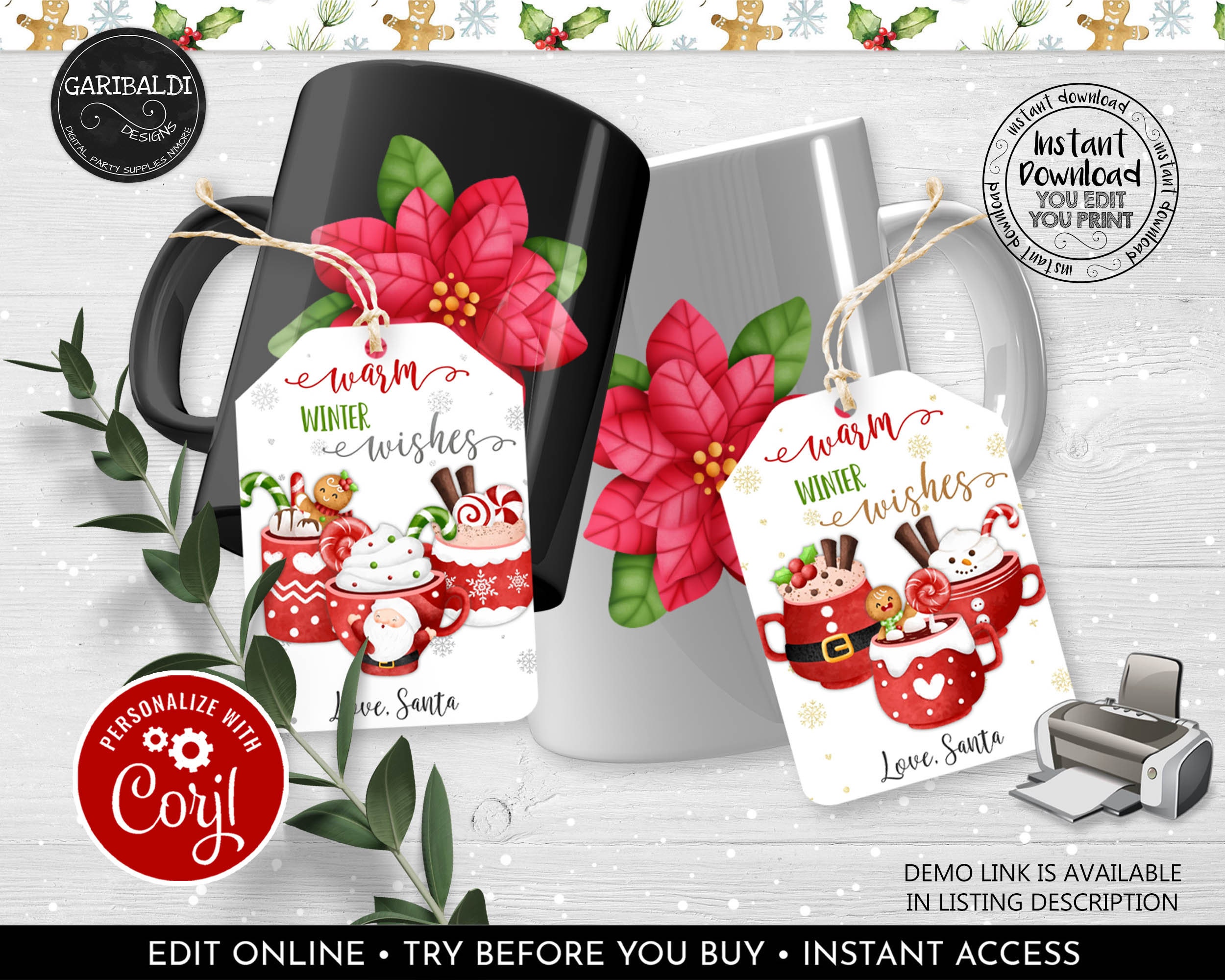 Editable Warm Wishes Tag Personalized Christmas Gift Tag Hot Cocoa Tag ...