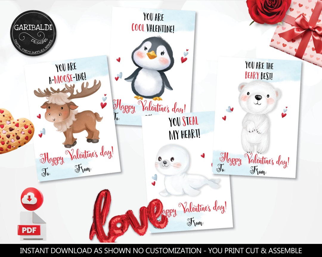 Printable Valentine's Day Cards Artic Animals Valentine's Day School ...