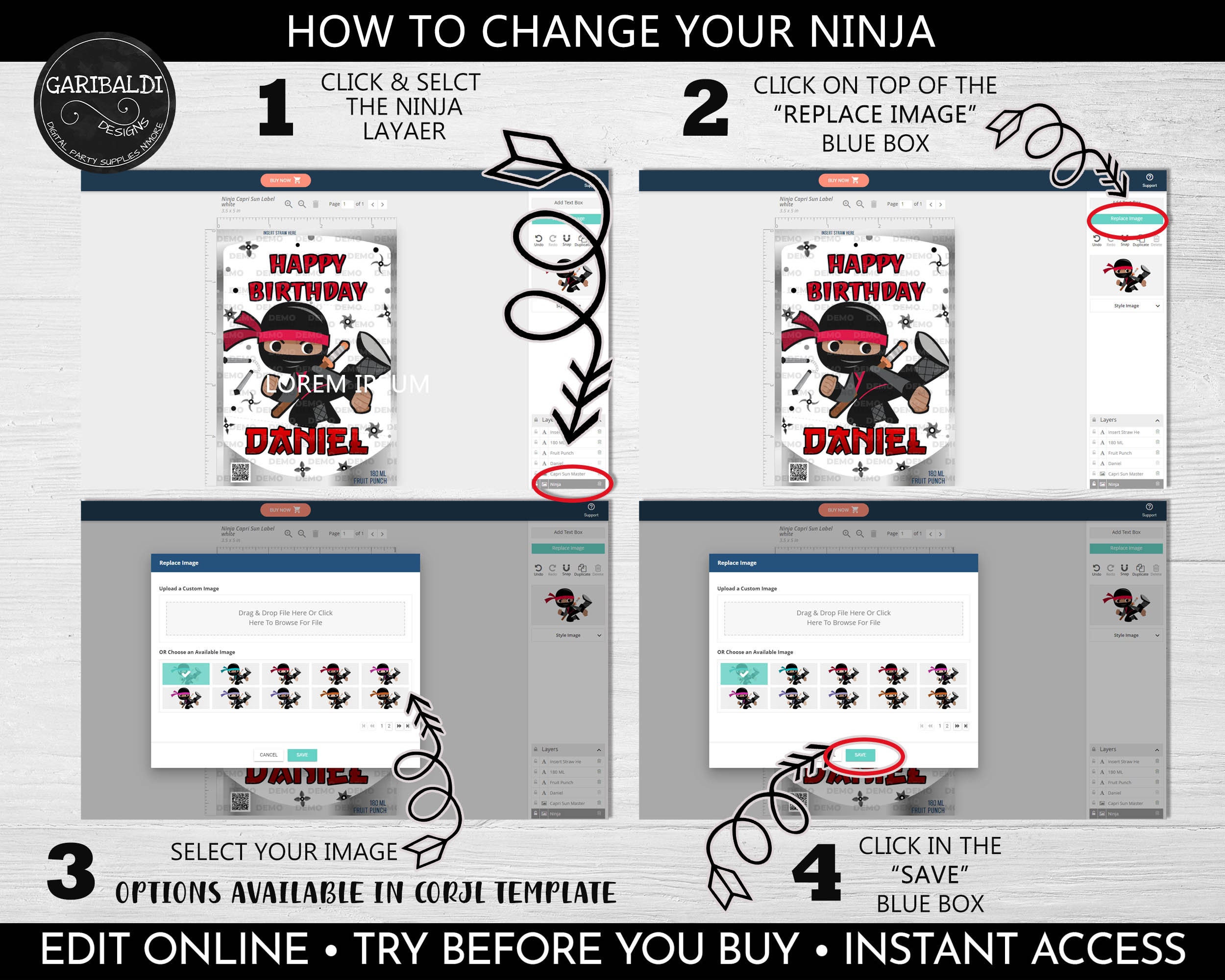 Editable Ninja Favor Tags Ninja Gift Tags Instant Download - Etsy
