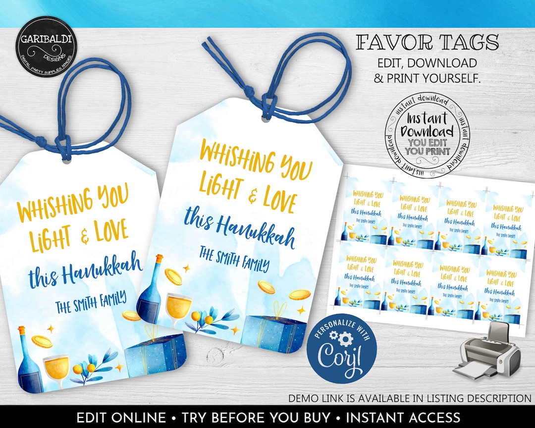 Editable Hanukkah Favor Tags Hanukkah Gift Tags Hanukkah Party Tags ...