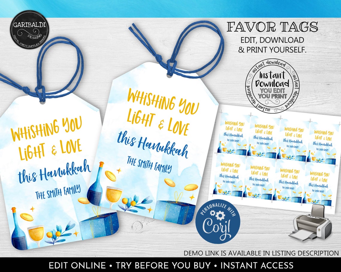Editable Hanukkah Favor Tags Hanukkah Gift Tags Hanukkah Party Tags ...