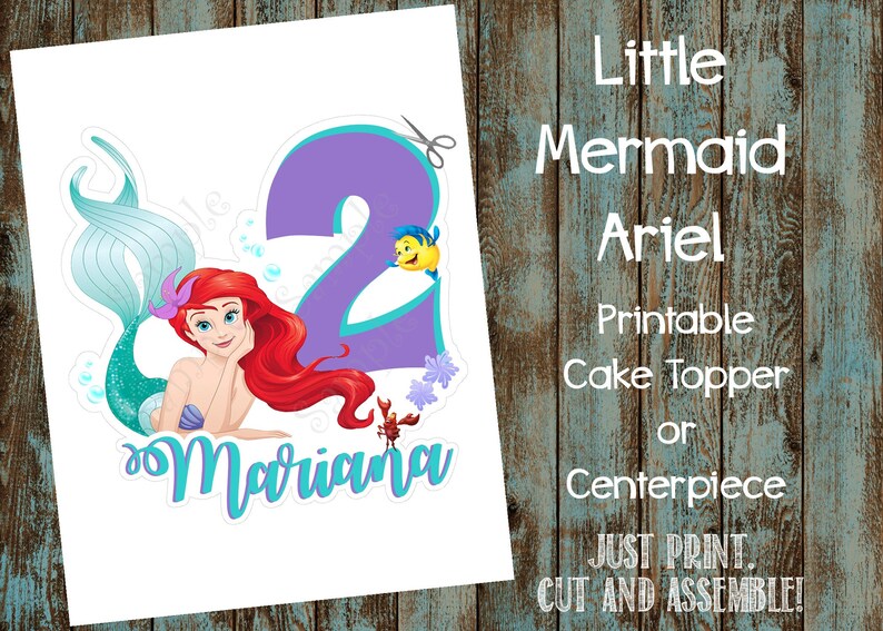 Printable Little Mermaid Cake Topper Ariel Centerpiece Ariel | Etsy