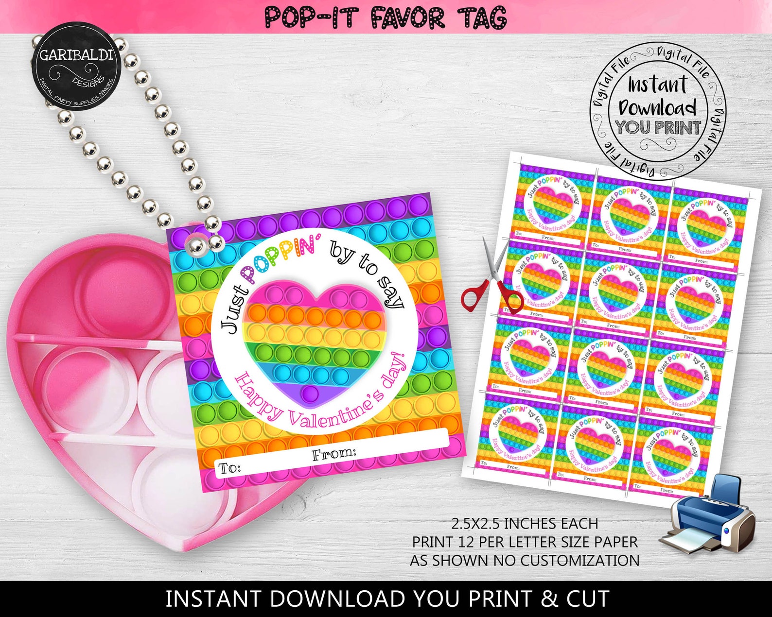 Valentine's Day Gift Tag Printable Valentines Day Pop It - Etsy