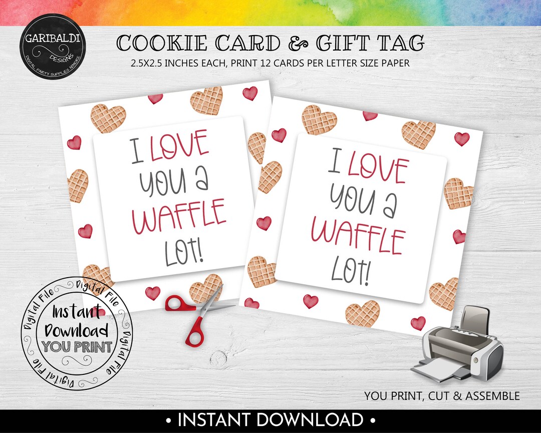 I Love You a Waffle Lot Favor Tag, Valentine's Day Cookie Card ...