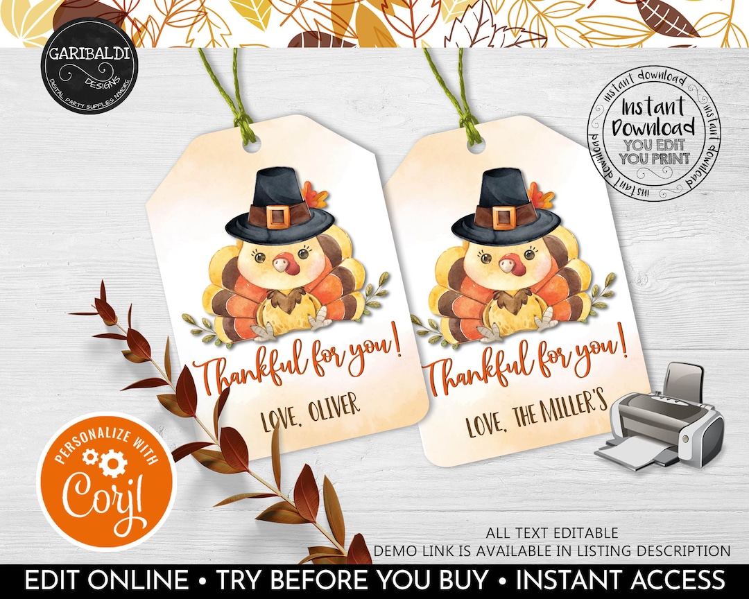 Editable Thanksgiving Gift Tags, Happy Thanksgiving Favor Tags ...