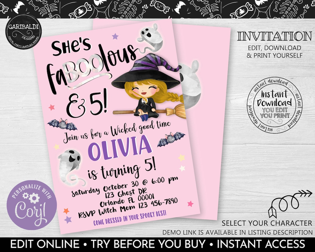Editable Halloween Invitation Halloween Witch Birthday Party Invite ...