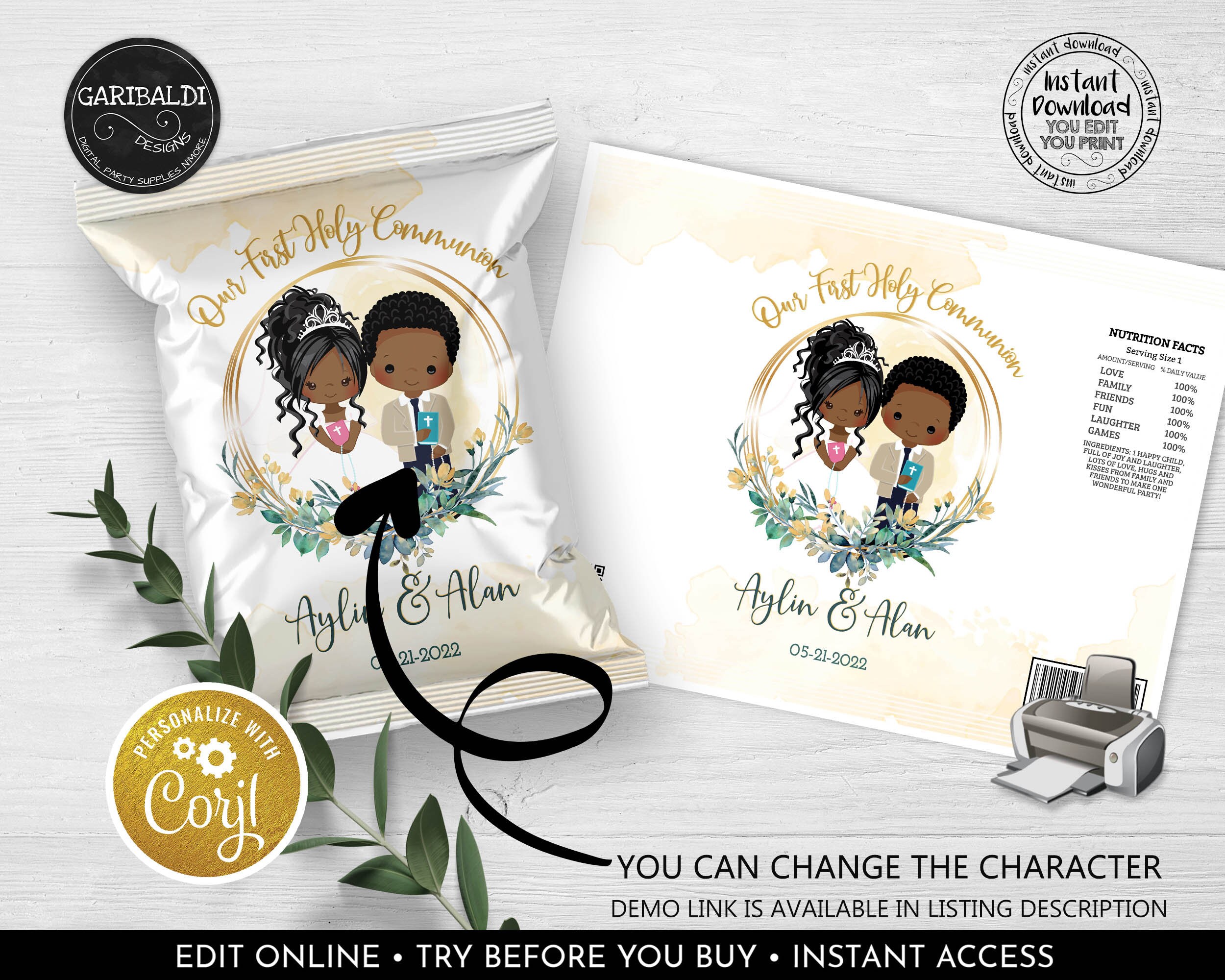 Editable First Communion Chip Bag Wrapper Template, Printable Sibling ...